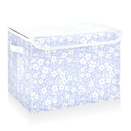 CaTaKu Purple Small Floral Storage Bins with Lids Fabric Large Storage Container Cube Basket with Handle Decorative Storage Boxes for Organizing Clothes Shelves