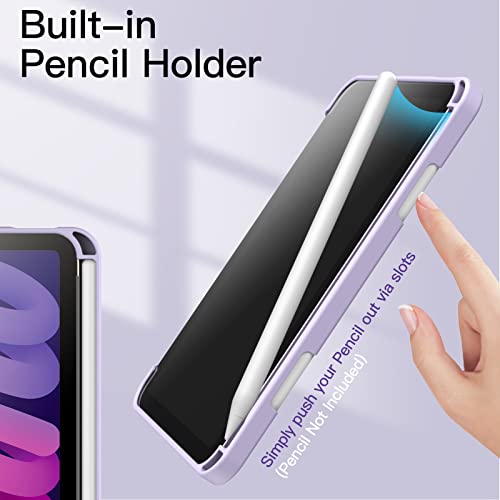 JETech Case for iPad Mini 6 (8.3-Inch 2021 Model) with Pencil Holder, Clear Transparent Back Shell Slim Stand Shockproof Tablet Cover, Auto Wake/Sleep (Light Purple)