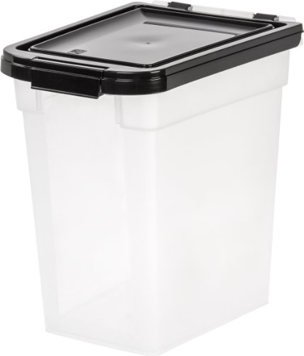 IRIS USA 10 Lbs / 12.75 Qt WeatherPro Airtight Pet Food Storage Container, for Dog Cat Bird and Other Pet Food Storage Bin, Keep Pests Out, Keep Fresh, Translucent Body, BPA Free, Clear/Black