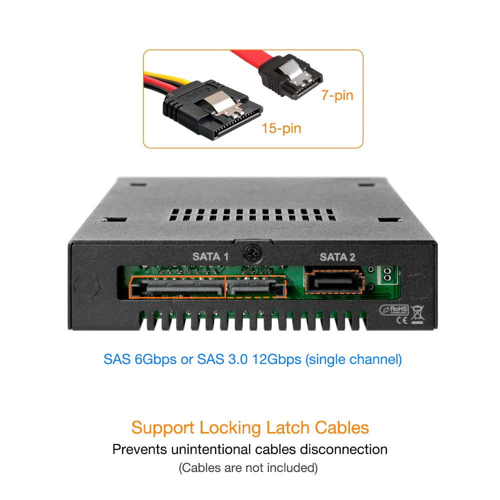 ICY DOCK Full Metal 2 Bay 2.5” SATA/SAS HDD & SSD Mobile Rack for External 3.5" Drive Bay | ToughArmor MB992SK-B