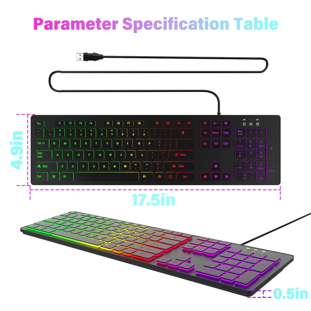 JYDBRT Keyboard Wired 104 Keys Silent Gaming Keyboard RGB Backlit for Laptop Pc Gamer Mechanical Keyboard