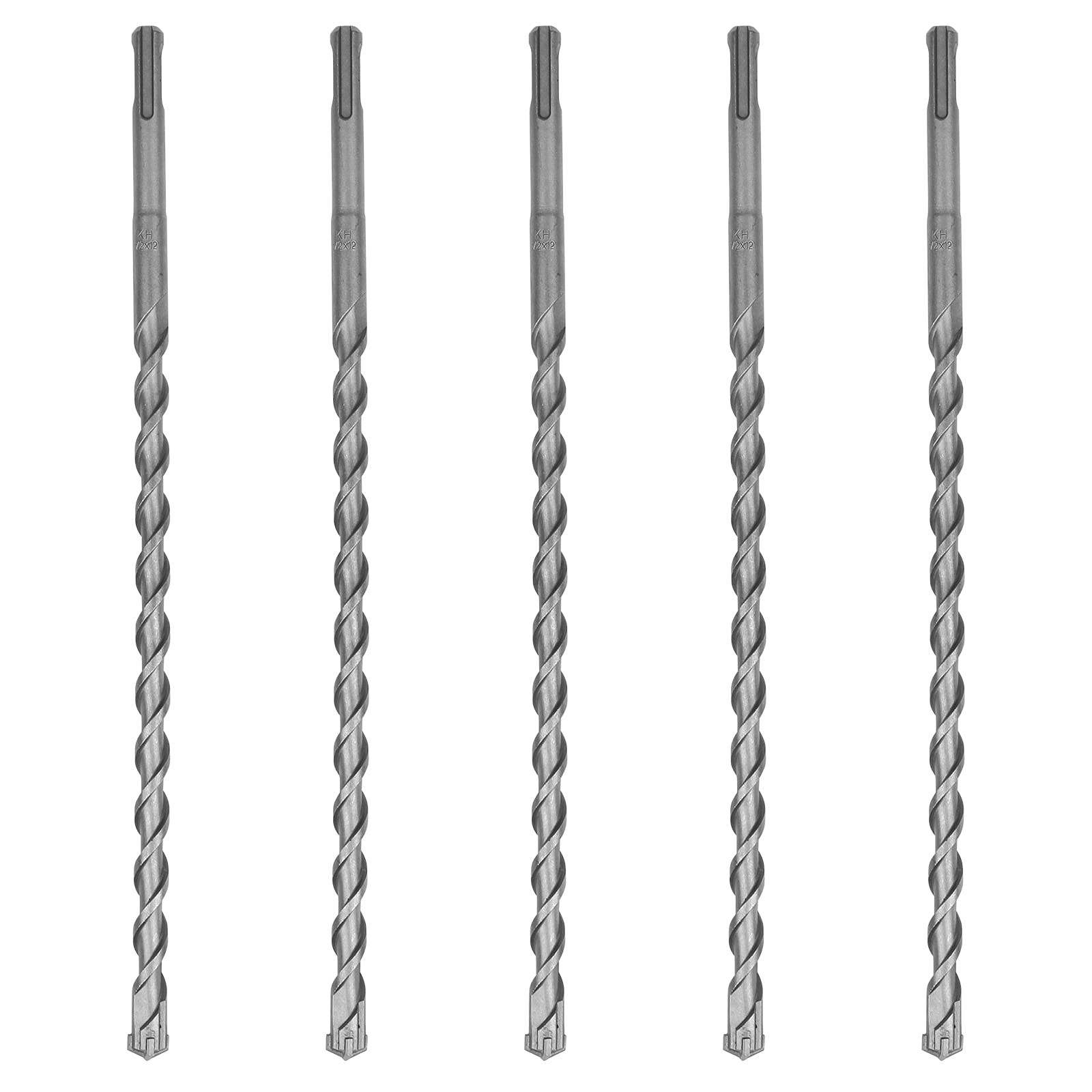 KHCRAFT SDS-plus Rotary Hammer Drill Bits 1/2 In. x 12 In. 5-Piece Rock Carbide Tip 4-Cutter for Brick, Cemet, Stone & Concrete