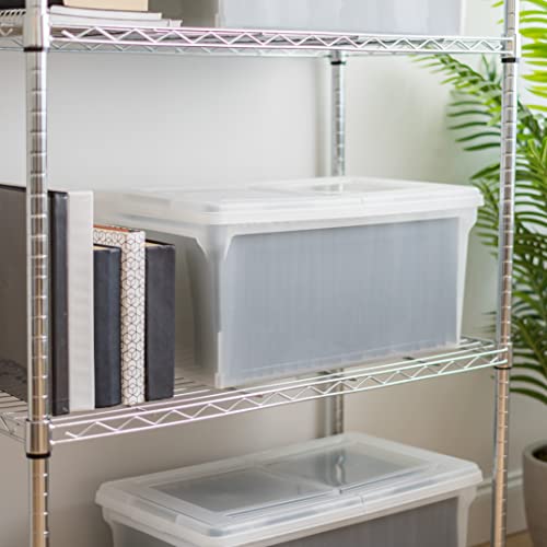 IRIS USA Letter/Legal File Tote Box, 5 Pack, BPA-Free Plastic Storage Bin Tote Organizer with Durable and Secure Hinged Latching Lid, Stackable and Nestable, Clear