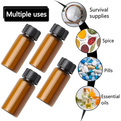 Newzoll Liquid Sample Glass Bottles Vials Screwcap Brown Bottles Capacity 10ml,1/3 Oz Pack of 50