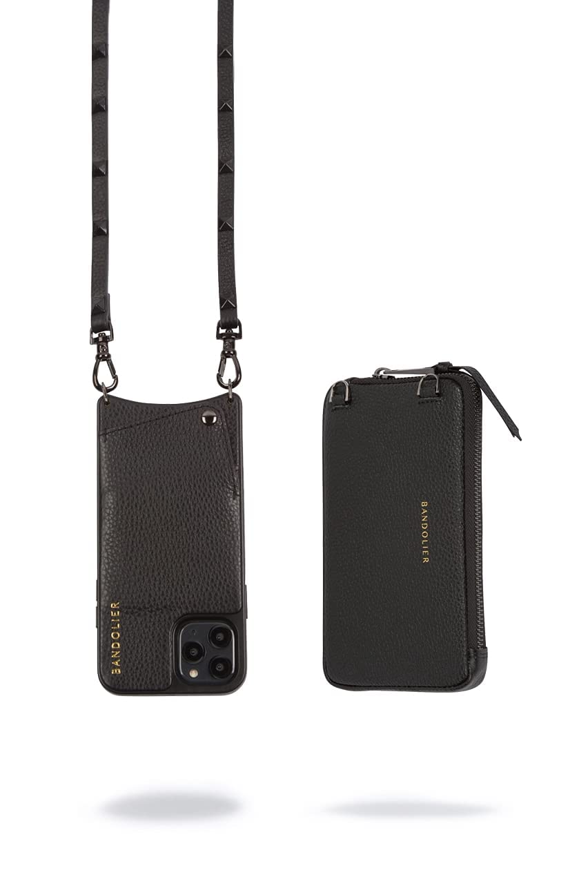 Bandolier Sarah Crossbody and Expanded Zip Pouch Set - for iPhone 13 Pro Max - Black / Pewter