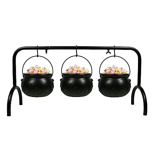 Darnassus Halloween Cauldron On Rack,Set Of 3 Witches Cauldron Serving Bowls Halloween Candy Bowl,Plastic Black Cauldron Halloween Decor Halloween Party Decoration