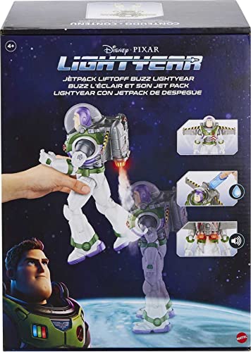 Disney and Pixar Lightyear 12-in Action Figure with Vapor Effect & Sounds, Buzz Lightyear Jetpack Liftoff Toy