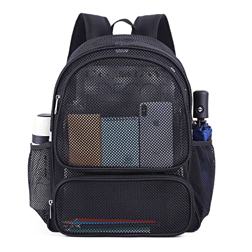COVAX Heavy Duty Mesh Backpack, See-through Large Mesh Backpack for Men Women, Lightweight Mesh Daypack with Reflective Stripes for Work, Sports Equipment