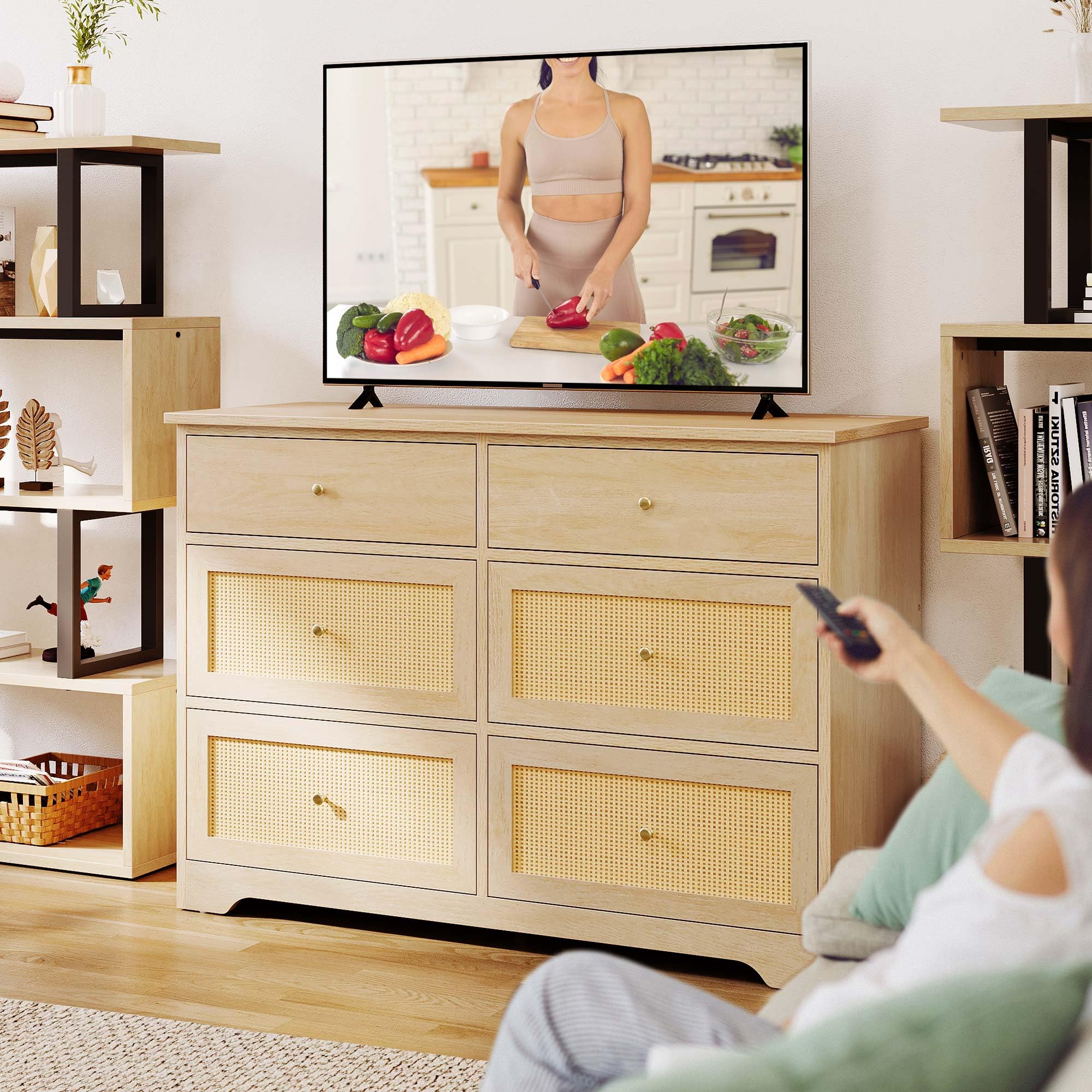 YITAHOME Rattan Dressers & Chests of Drawers,6 Drawer Modern Closet Dresser, Natural