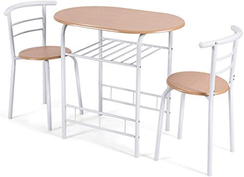 FANTASK 3 Pieces Dining Set, Breakfast Table Set w/Metal Frame and Storage Shelf, Compact Table and 2 Chairs Set for Home Bistro Pub Apartment Kitchen Dining Room Cafe