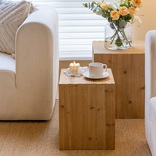 COZAYH Tree Stump End Table Set of 2, Multiple Styling Layout with Wood Tree Ring Pattern, Natural Wood Color, (F04011), 18.75Dx21.5Wx18.75H in