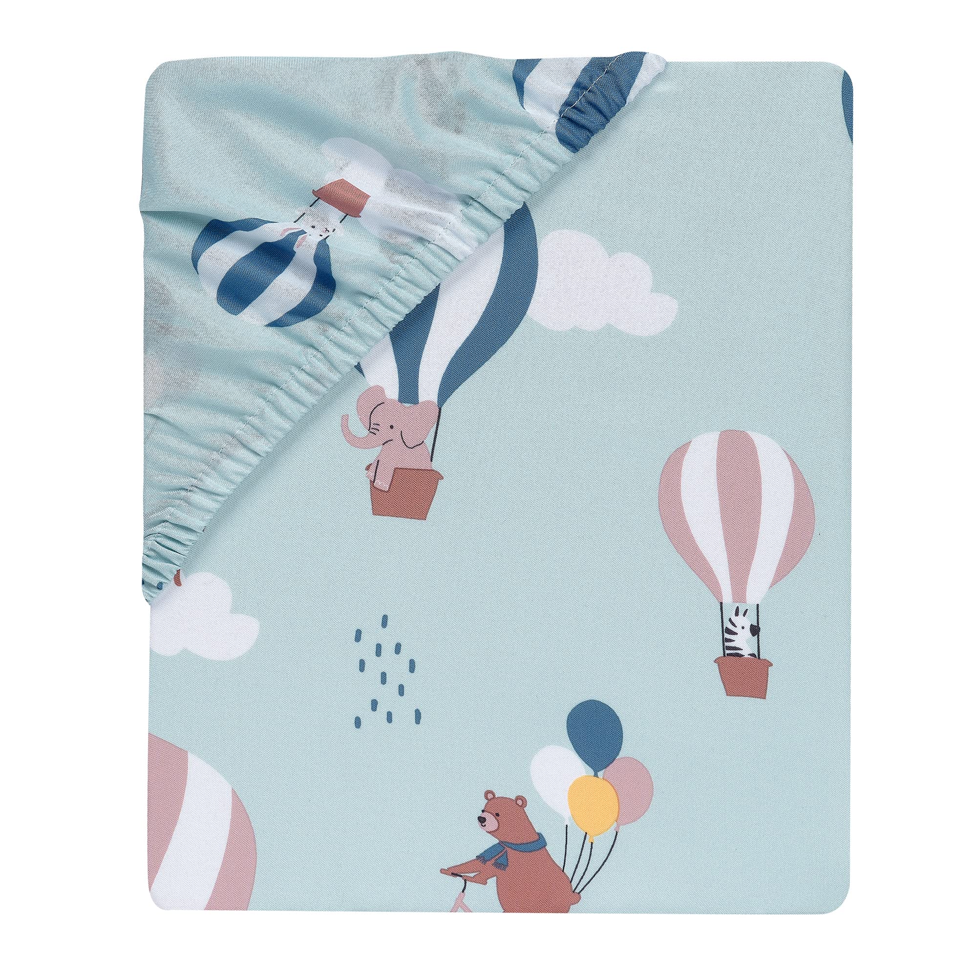 Bedtime Originals Up Up & Away Hot Air Balloon Animals Polyester Fitted Crib Sheet - Blue