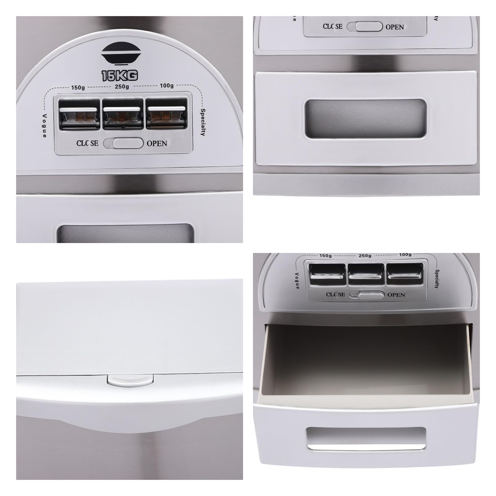 KIOPOWQ Rice Dispenser, Auto Rice Dispenser Rice Storage Container Stainless Steel Rice Organization, Perfect for Rice Cooker, 15kg/33lb, Silver
