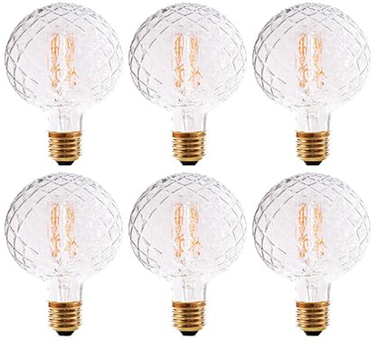 Vintage LED Edison Bulb G30 4W Dimmable LED Filament Bulb Globe Pineapple Shaped Light Bulb 2300K Warm White E26 400LM Equivalent 40W Incandescent (Clear, 6 Pack)