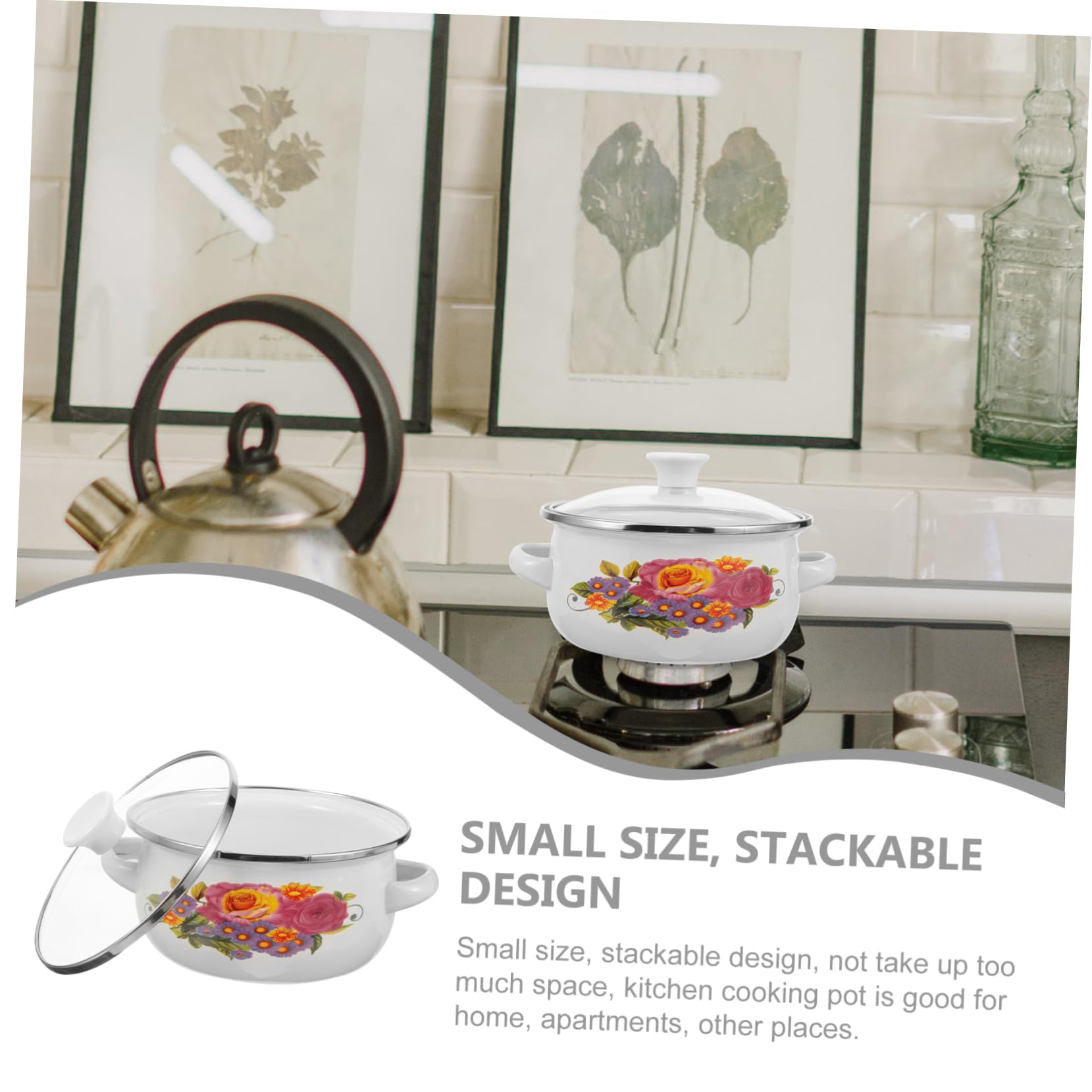 Yardenfun 3Pcs Small Enamel Cooking Pots Stackable Stock Pot with Lids for Kitchen Ideal for Sauces and Soups Versatile Cookware for Home Cooking