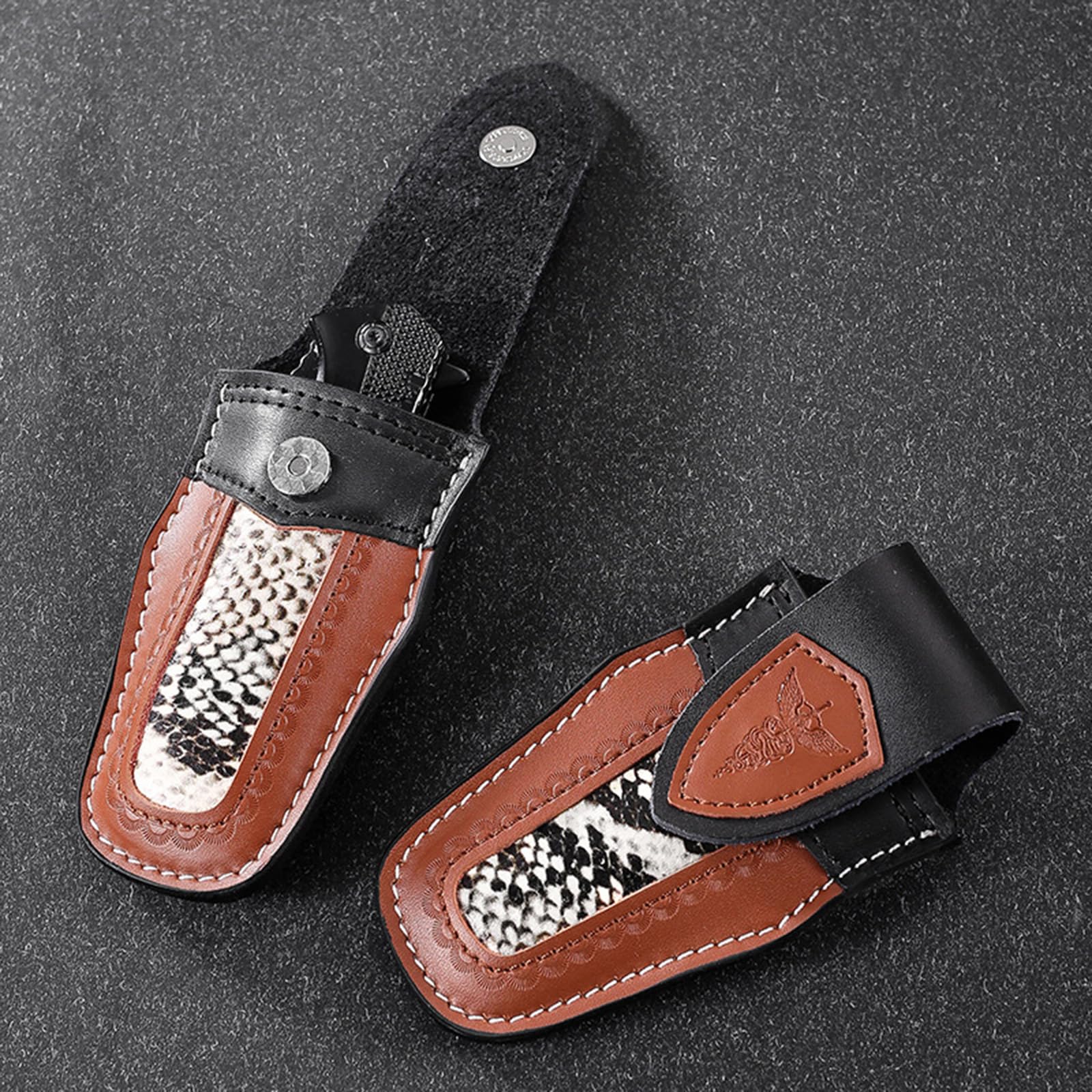 MUZZIOU Leather Portable Folding Knife Sheath With Belt Ring, Flip Cover Pocket Knife Holster with Inner Diameter Length 4.5β for Small Tool Men Fashion Gift