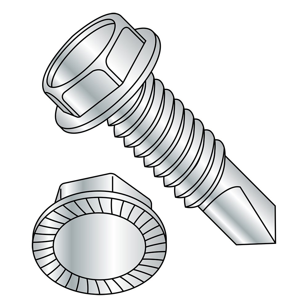 Small Parts 311207KWSMS Steel Self-Drilling Screw, Zinc Plated Finish, Serrated Hex Washer Head, Hex Drive, #3 Drill Point, 5/16"-18 Thread Size, 3/4" Length (Pack of 25)
