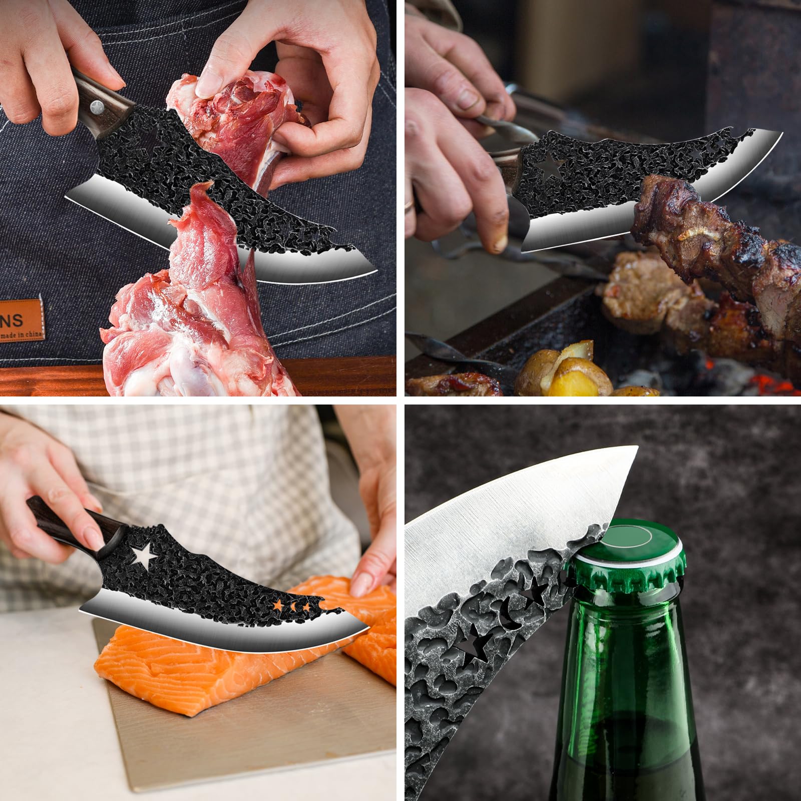 Meat Cleaver Sharp Chef Knife for Butcher Knife with Ergonomic Handle Viking Knife with Opener & Sheath for Kitchen BBQ Camping Outdoor