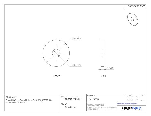 Small Parts Ceramic Flat Washer, Plain Finish, #6 Hole Size, 0.15" ID, 0.45" OD, 0.04" Nominal Thickness (Pack of 5)