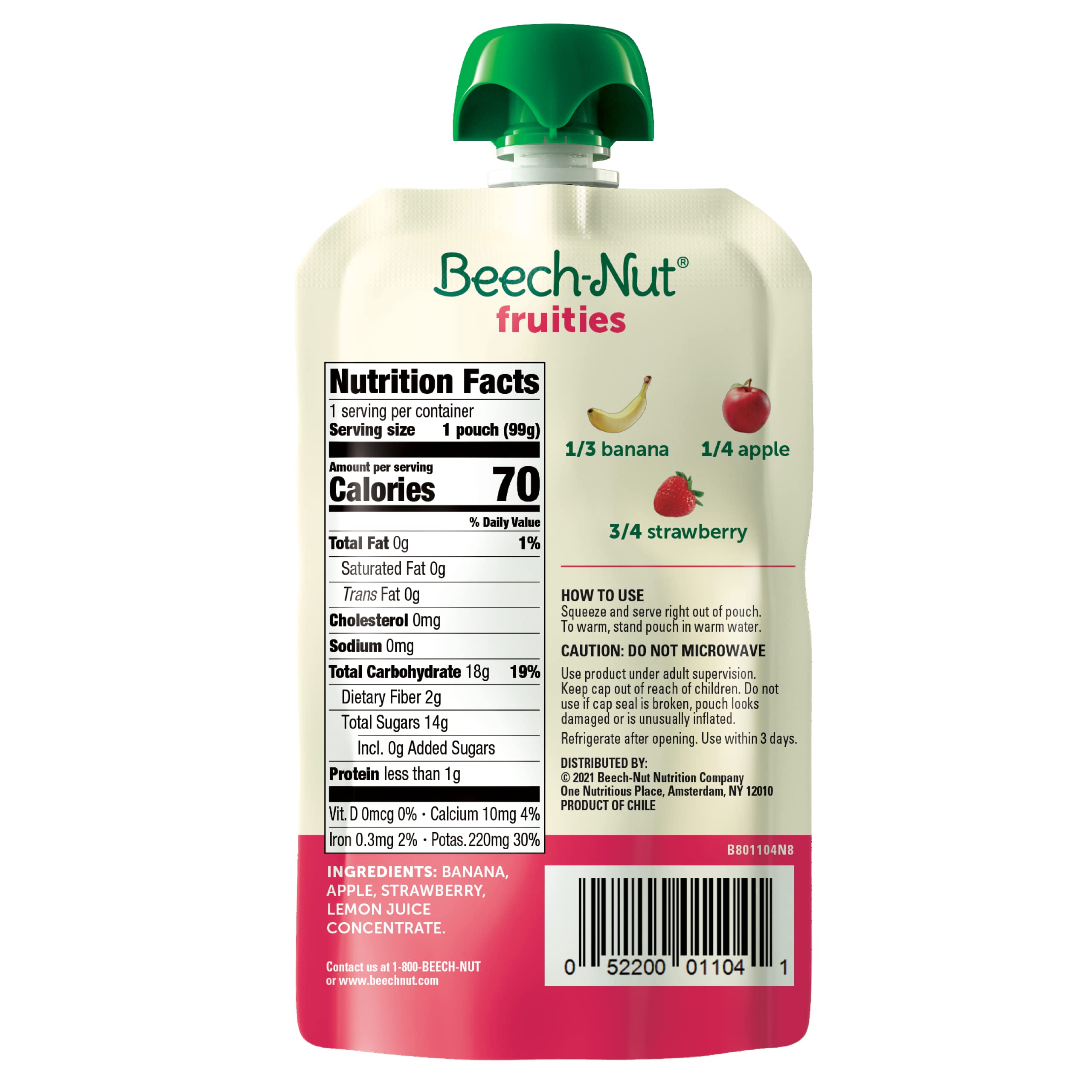Beech-Nut Baby Food Pouches, Banana Apple Strawberry Fruit Puree, 3.5 oz (18 Pack)