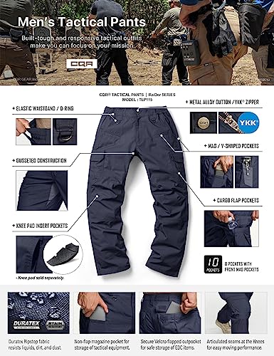 CQR Men's Tactical Pants, Water Resistant Ripstop Cargo Pants, Lightweight EDC Work Hiking Pants, Outdoor Apparel, Duratex Police Navy, 28W x 30L