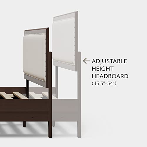DG Casa Salerno Solid Wood Platform Bed Frame with Nailhead Trim - Queen Bed Frame with Adjustable Headboard, Full Wooden Slats, No Box Spring Needed - Queen Upholstered Bed Frame in Natural Fabric