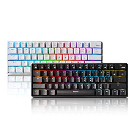 DGG YK600 RGB Wired and Wireless Dual Mode 60% Compact Mechanical Keyboard,61 Keys Mini Gaming Office Blue Switches Keyboard with 1850mA Rechargeable Battery for Windows/MacOS/Android System, Black