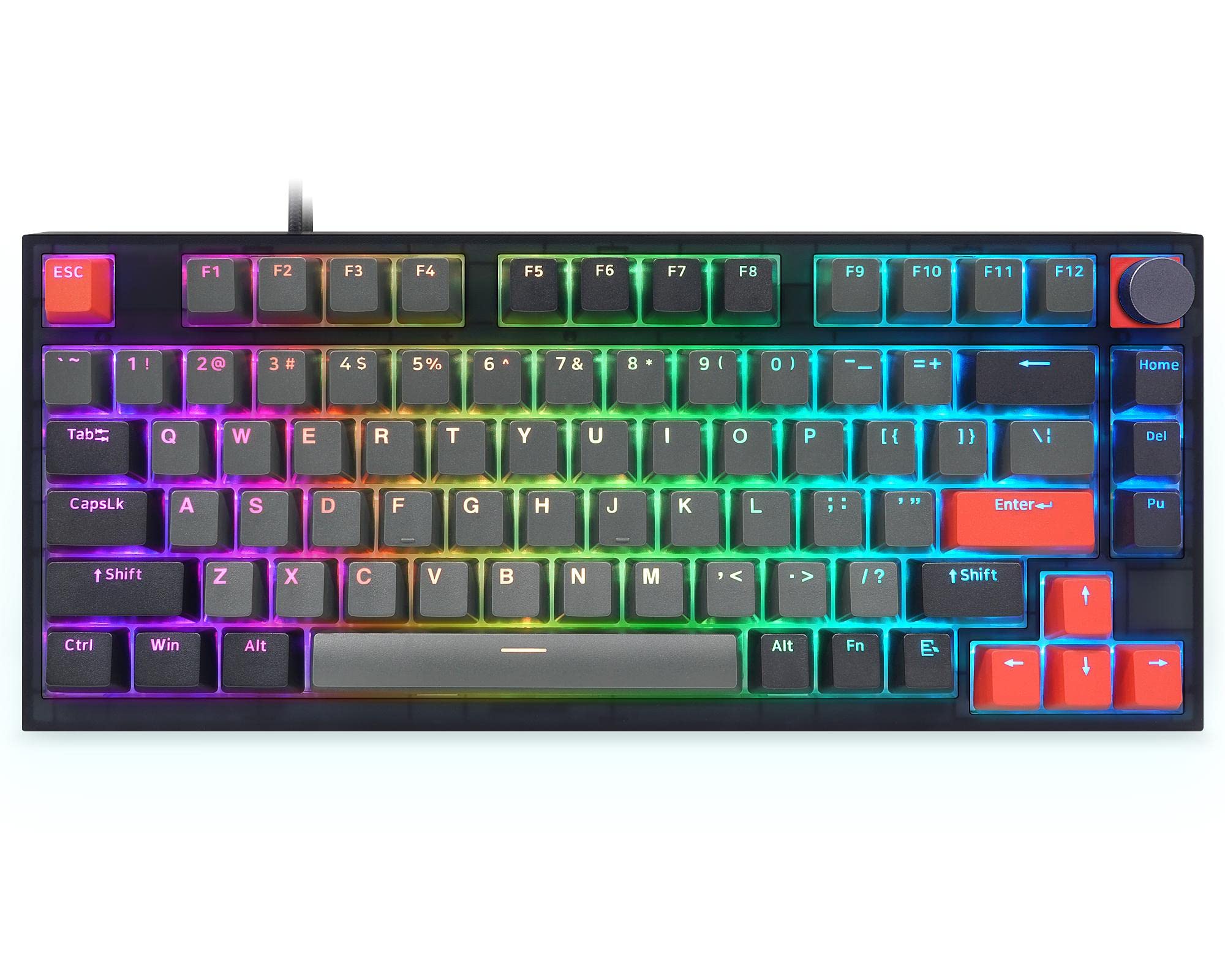 BOYI GK75 Tri-Mode 75% Keyboard with Knob Hot Swappable RGB Mechanical Keyboard,2.4Ghz/Bluetooth 5.0/Wired Keyboard 80 Keys Programmable Gmaing Keyboard (Skyloong White Switch,Dark-Gray Theme)