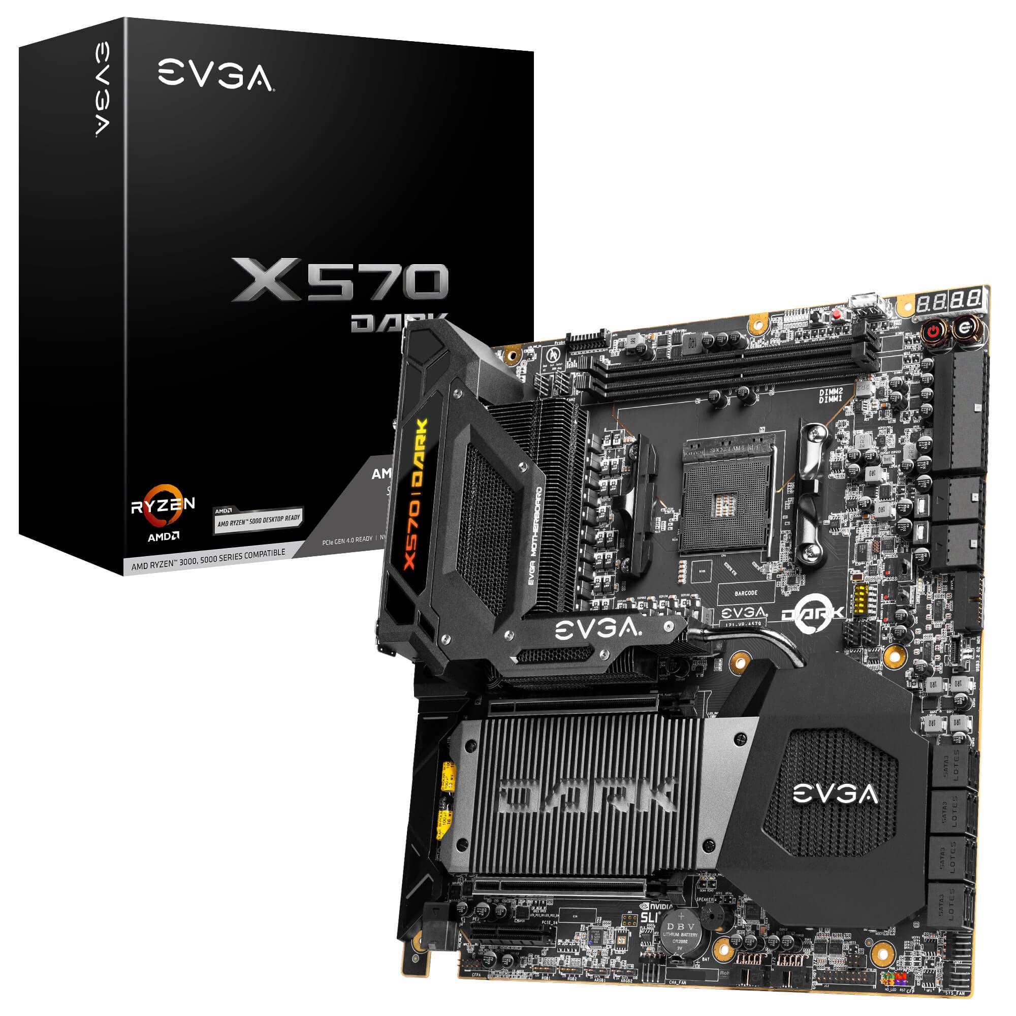 EVGA X570 Dark, 121-VR-A579-KR, AM4, AMD X570, PCIe Gen4, SATA 6Gb/s, 2.5Gb/s LAN, Wi-Fi 6/BT5.2, USB 3.2 Gen2x2, M.2, U.2, EATX, AMD Motherboard
