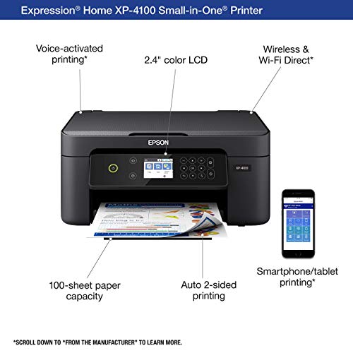 Epson Expression Home XP-4100 Wireless Color Printer with Scanner and Copier (Renewed)