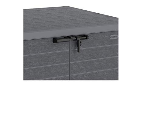 Duramax Cedargrain StoreAway 1200L Plastic Garden Storage Shed/Flat Lid - Outdoor Storage Bike Shed – Durable & Strong Construction– Ideal for Tools, Bikes, BBQs & 2X 240L Bins, 145x85x125 cm, Grey