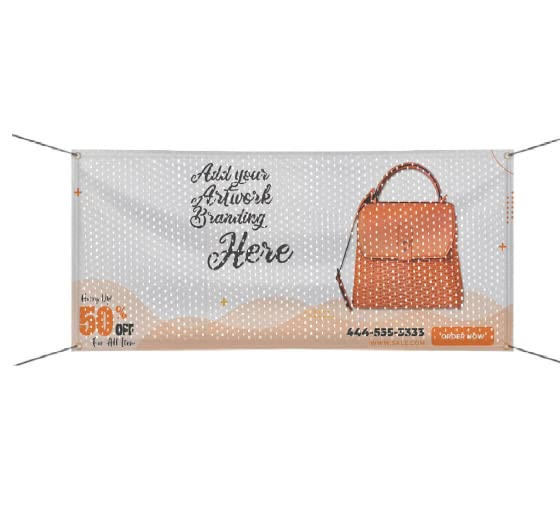 BannerBuzz Custom Fabric Mesh Banner, 115 GSM Polyester Mesh Fabric, Hemmed Edges with Grommets, Single Sided Print, 1440 DPI Dye Sublimation Printing (8’ W X 5’H)