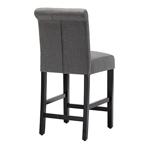 GOTMINSI Bar Stools for Kitchen Island 24 Inches, Set of 4 Fabric Barstools Upholstered Back Counter Height Bar Stools with Button Tufted Decoration Leisure Style Wooden Bar Chairs(Grey)