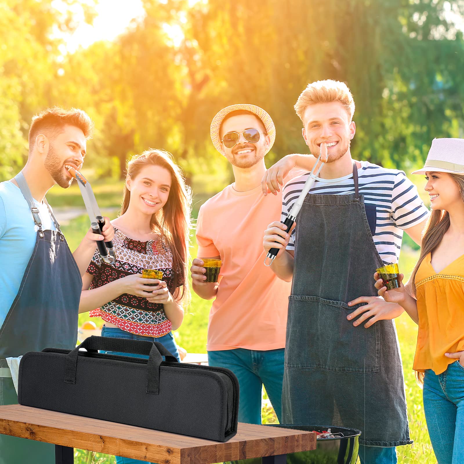 BBQ Tools Grill Tools Set, Stainless Grill Kit Grilling Set - Heavy Duty Premium BBQ Accessories with Portable Bag, with Spatula, Fork, Brush & BBQ Tongs- Perfect Grill Gifts for Men