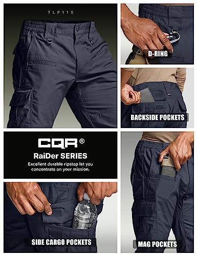 CQR Men's Tactical Pants, Water Resistant Ripstop Cargo Pants, Lightweight EDC Work Hiking Pants, Outdoor Apparel, Duratex Police Navy, 28W x 30L