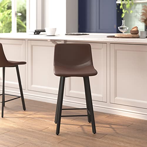 Flash Furniture Caleb Modern Armless 24 Inch Counter Height Stools Commercial Grade w/Footrests and Matte Metal Frames, Set of 2