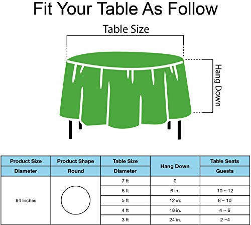 Lime Green Plastic Tablecloths 3 Pack Disposable Table Covers 84 Inches Circle Shower Party Tablecovers PEVA Vinyl Table Cloths for Round Tables up to 6 ft and Picnic BBQ Birthday Wedding Banquet