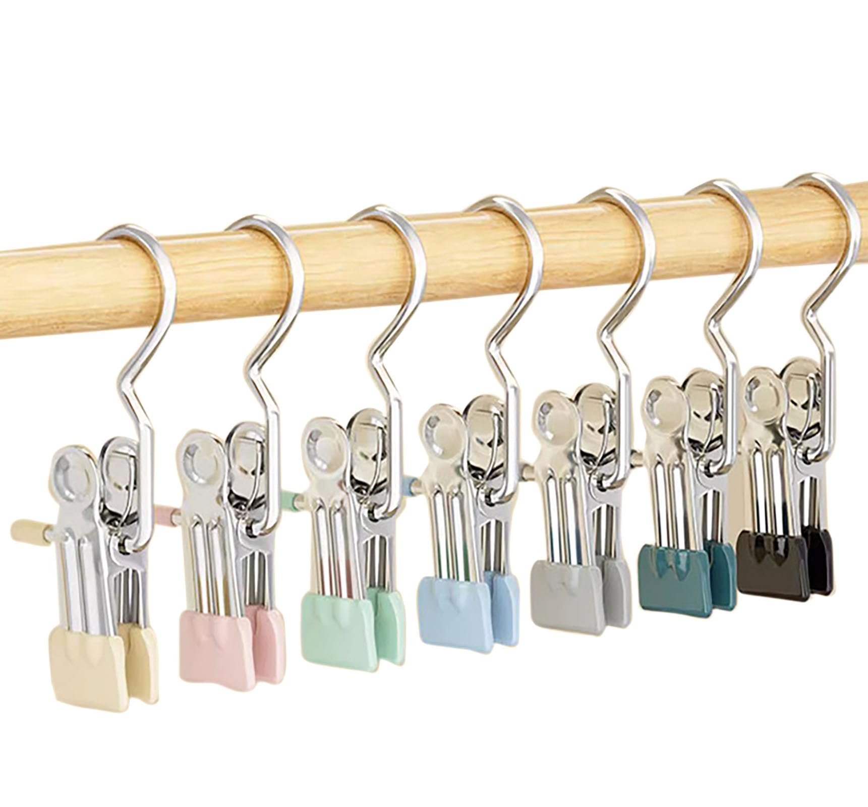 Clothes Pins Clips with Hook, 10 Pcs 2.2 Inch Stainless Steel High Elasticity Good Persistence for Clothes, Wardrobe Hooks, Socks, Hat, Tie (10)