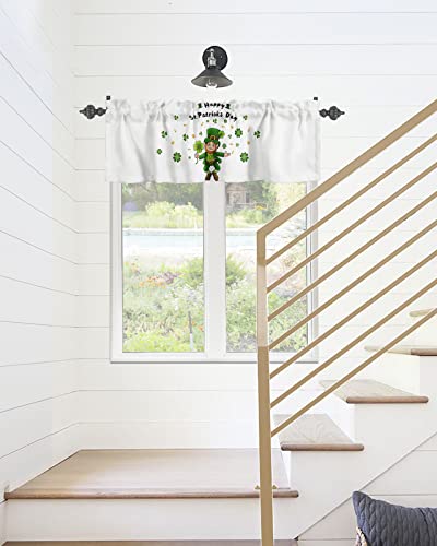 Kakmok Window Valance for Kitchen Cafe,St. Patrick's Day Leprechaun Shamrock Gold White Rod Pocket Drape Privacy Curtain,Lucky Leaf Short Curtains for Bathroom/Living Room/Bedroom Windows Decor