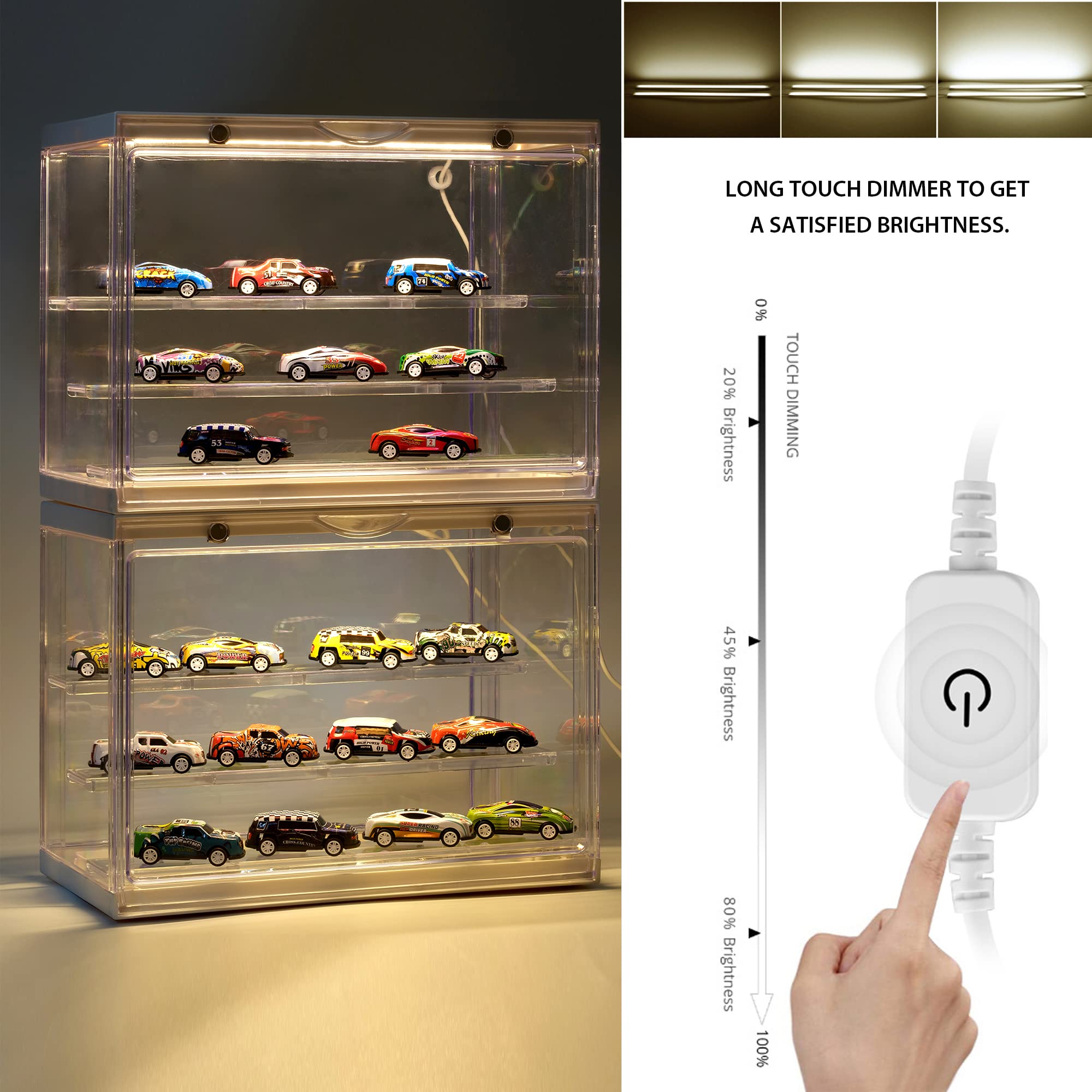 Display Case for Mini Action Figures with Lighting System for Collectible Pop Figures and Toys, 11.8 in x 9.1 in x 6.7 in Dustproof Showcase (1 Set) Transparent