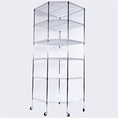 Cffuvros 6 Tiers Standing Corner Shelf, Adjustable Metal Storage Wire Shelving Unit Corner Rack Corner Shelving, with Wheels, for Restaurant,Living Room, Bathroom, Pantry,Kitchen