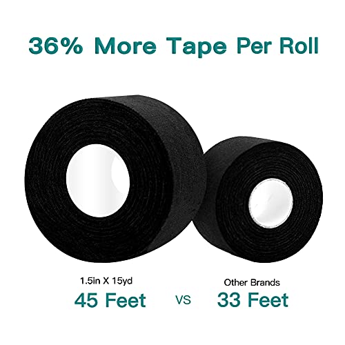 Dimora 4-Pack Black Athletic Tape - Strong Adhesive Sports Tape No Sticky Residue Easy Tear Athletic Tapes & Wraps, Gymnastics Tape for Athletes(1.5in X 45ft)