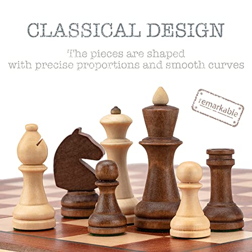 Lingle 15 Inch Travel Wooden Folding Chess Set w/ 3 Inch Kh Chess Pieces-Mahogany & Maple Inlay Board Games/Muslim Friendly