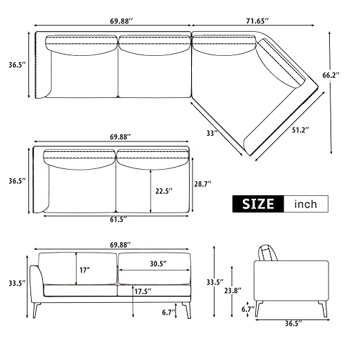 Cotoala 141inch Air Leather Sectional Sofa with Metal Legs, Huge Corner Wedge Design, Modern English Arm Couch for Living Room, Grey