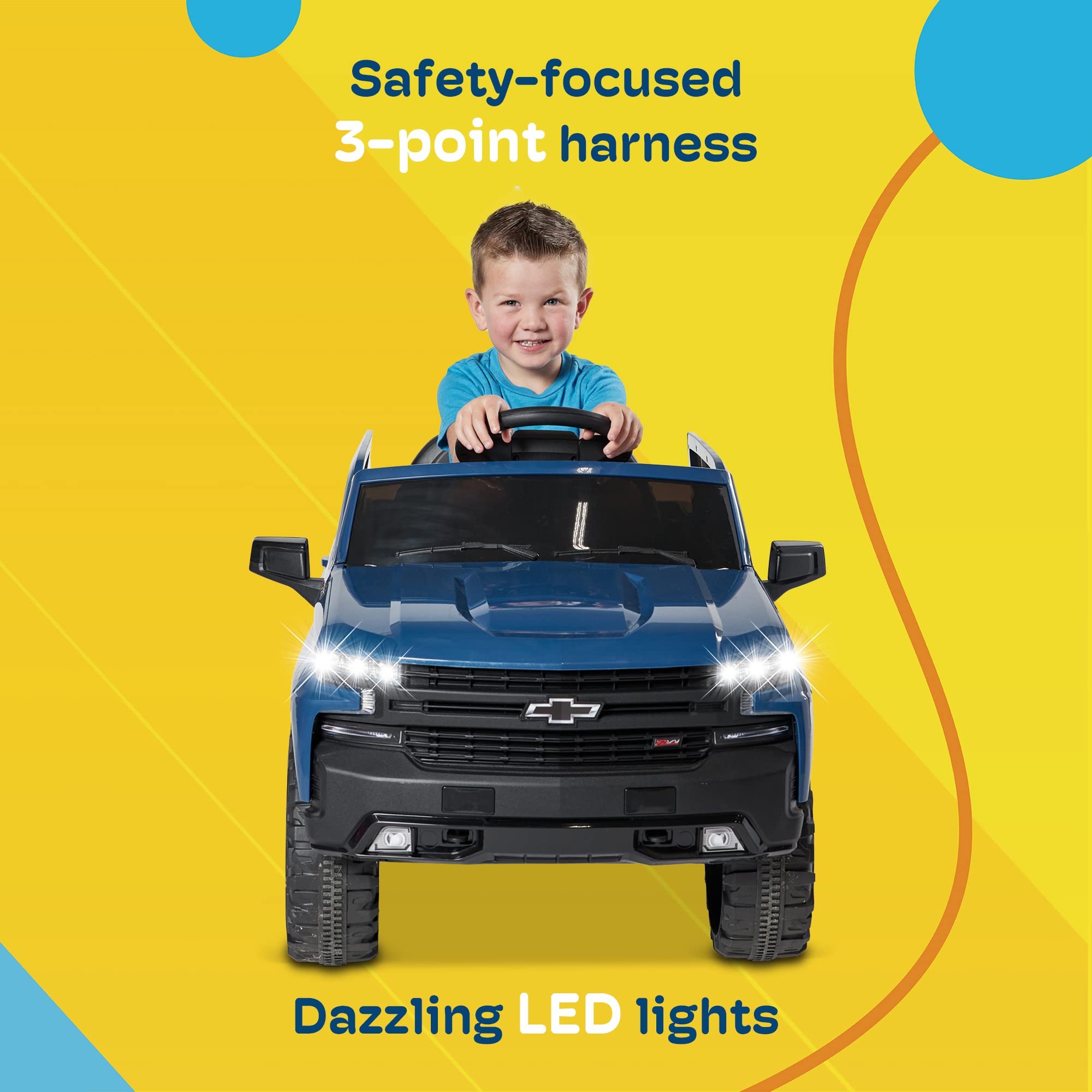 Kidzone 12V Battery Powered Licensed Chevrolet Silverado Trail Boss LT Kids Ride On Truck Car Electric Vehicle Jeep with Remote Control, MP3, LED Lights - Blue