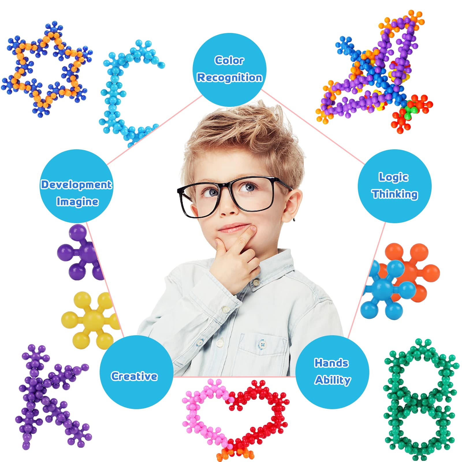 Magic4U 350PCS Building Toys for Kids with Storage Box, STEM Interlocking Blocks Preschool Educational Learning Plastic Connect Block Snowflake Toys for Boys&Girls Aged 3+