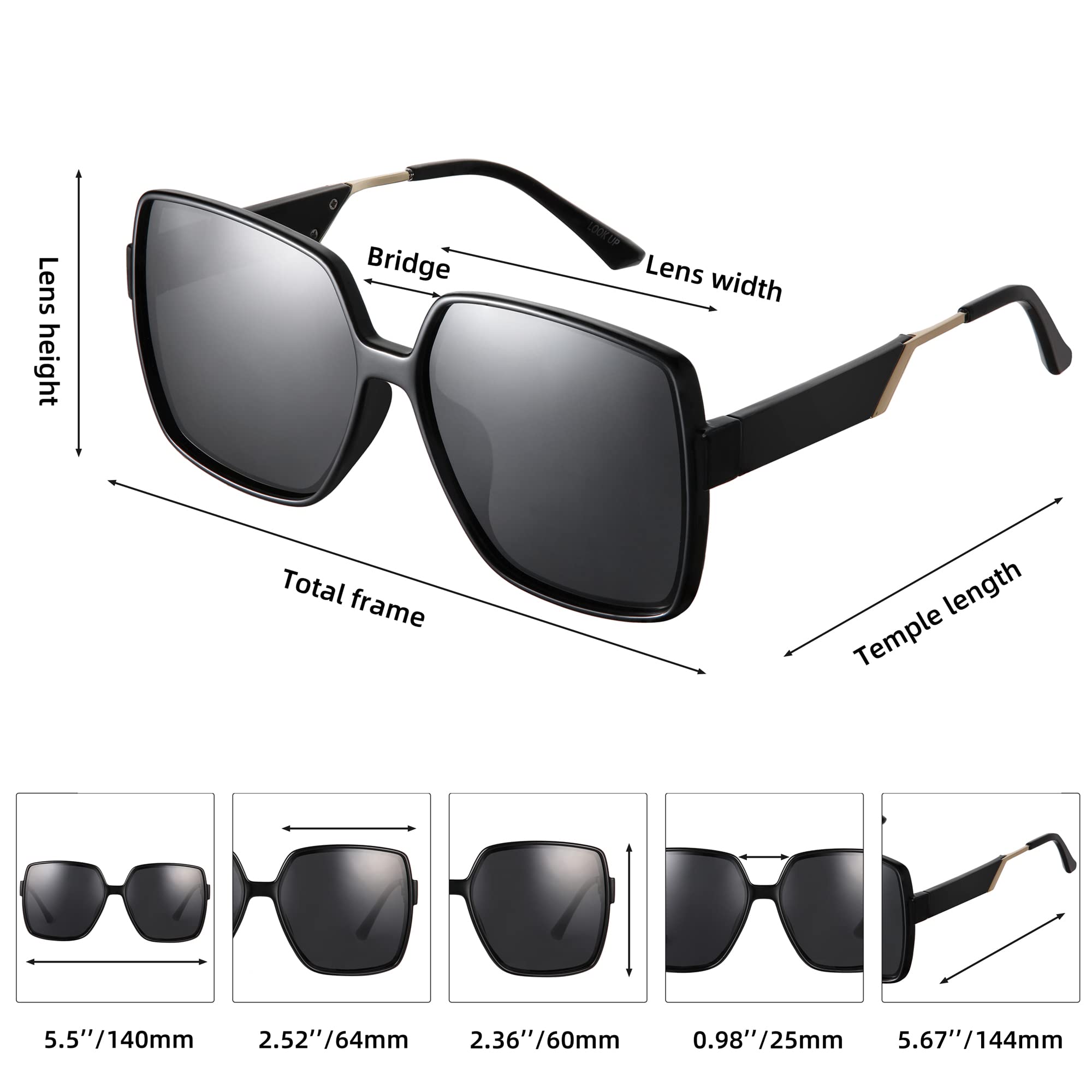 BAO SHI DA Oversized Sunglasses for Women Polarized UV Protection Square Sunglasses Womens Trendy TXMP2155-P11