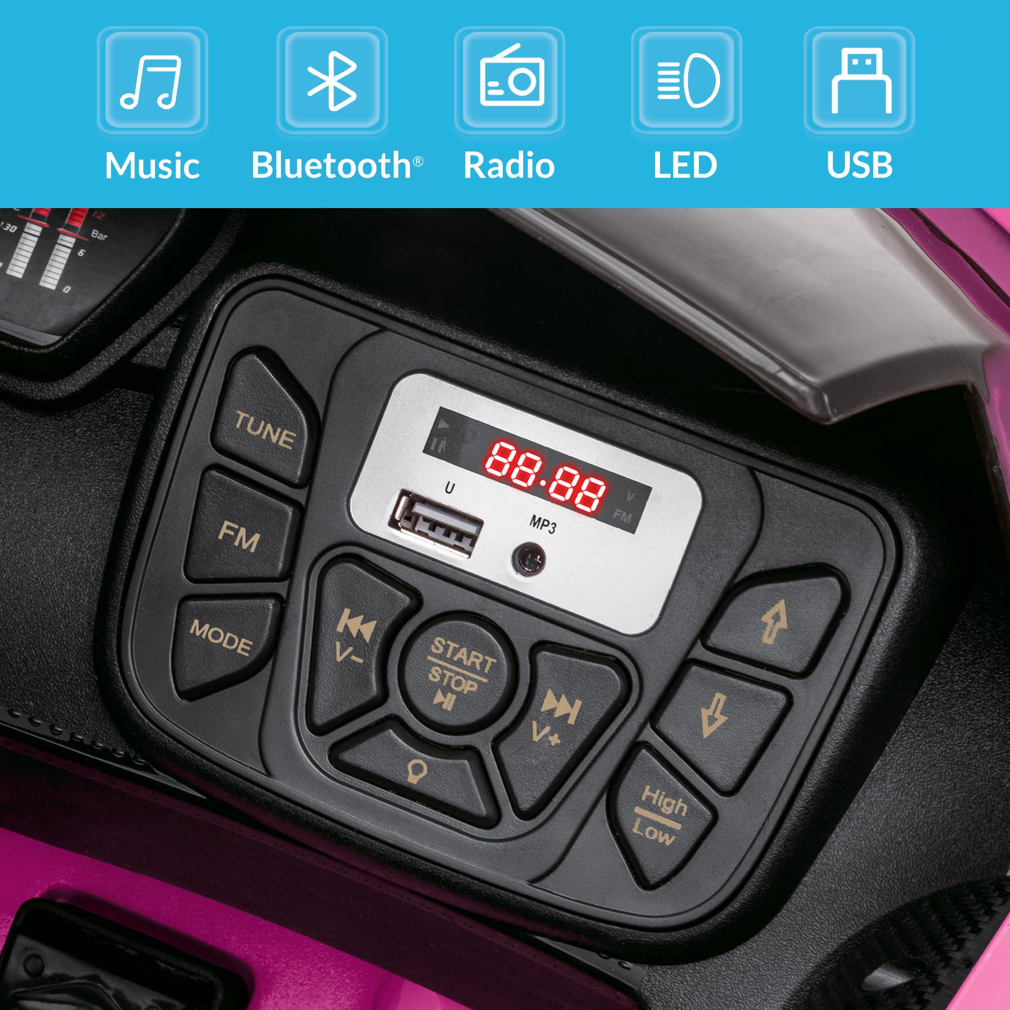 Kidzone Kids Electric Ride On 12V Licensed Lamborghini Aventador Battery Powered Sports Car Toy with 2 Speeds, Parent Control, Sound System, LED Headlights & Hydraulic Doors - Pink