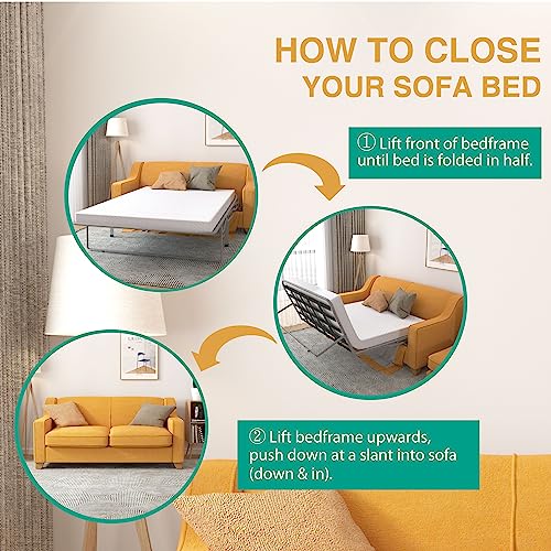 Dyonery 4.5 Inch Memory Foam Sofa Bed Mattress Replacement with Fiberglass-Free Fabric and Washable Cover for Sleeper Sofa and Couch Beds, Full Size, White (Sofa Not Included)