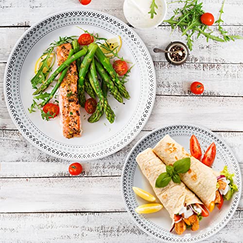 Dinnerware Sets,MEKY Flower Pattern Plates, Service for 6, Glass Plates, Dishes, Bowls, Resist Fracture, Anti-Chip